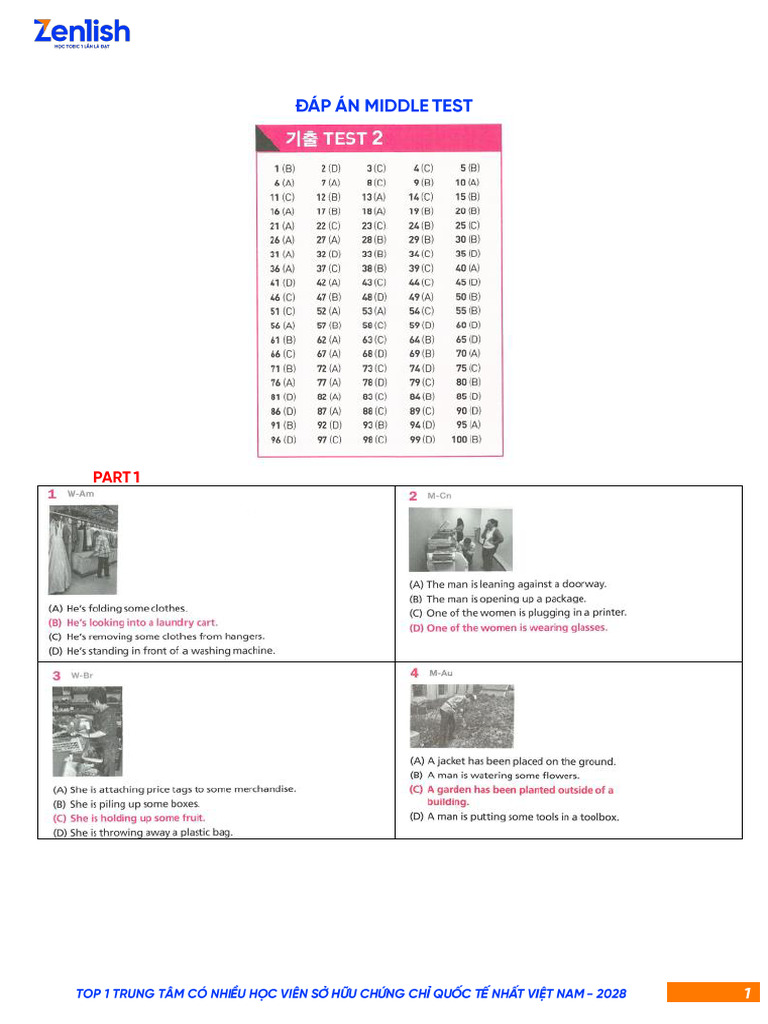 Đáp Án Middle Test | PDF