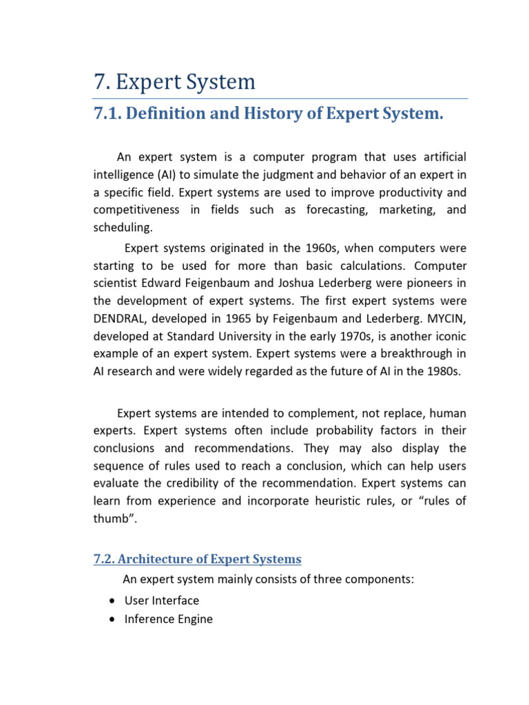 Overview of Expert Systems in AI | PDF | Knowledge Representation And ...