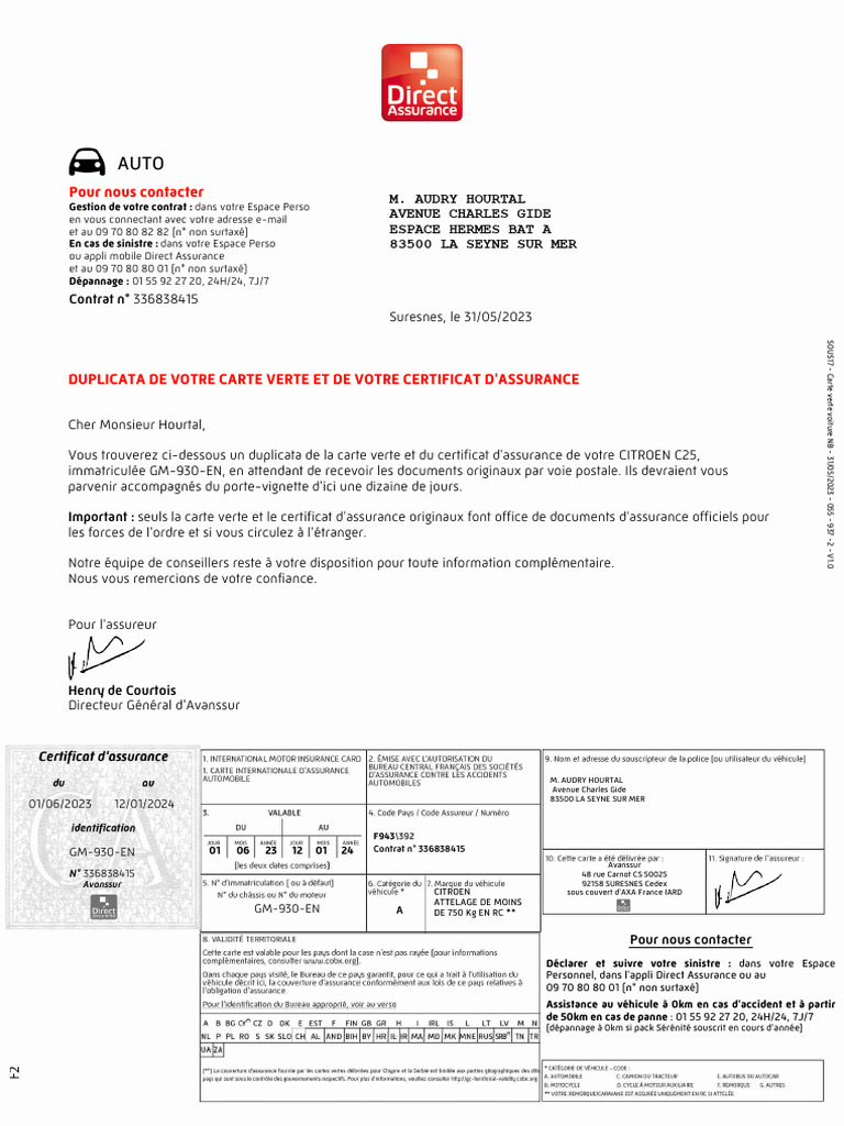 Duplicata carte verte assurance auto | PDF | Assurance