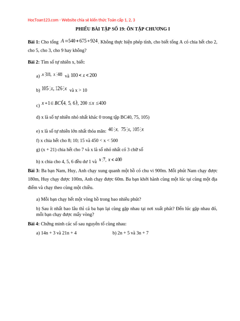 Toan 6 Phieu Bai Tap Tuan 19 | PDF