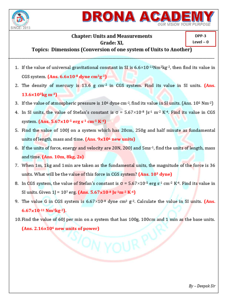 Units and Measurements DDP-3 Level 0 | PDF