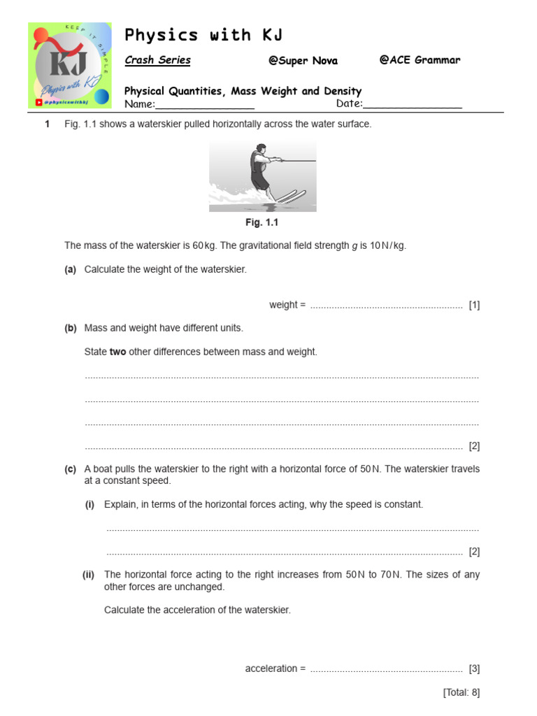 Physics: Mass, Weight, and Density Quiz | PDF | Weight | Mass