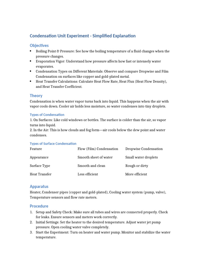 Condensation Unit Experiment | PDF