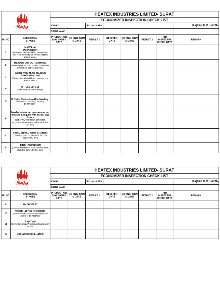 Economizer Inspection Checklist | PDF | Pipe (Fluid Conveyance ...