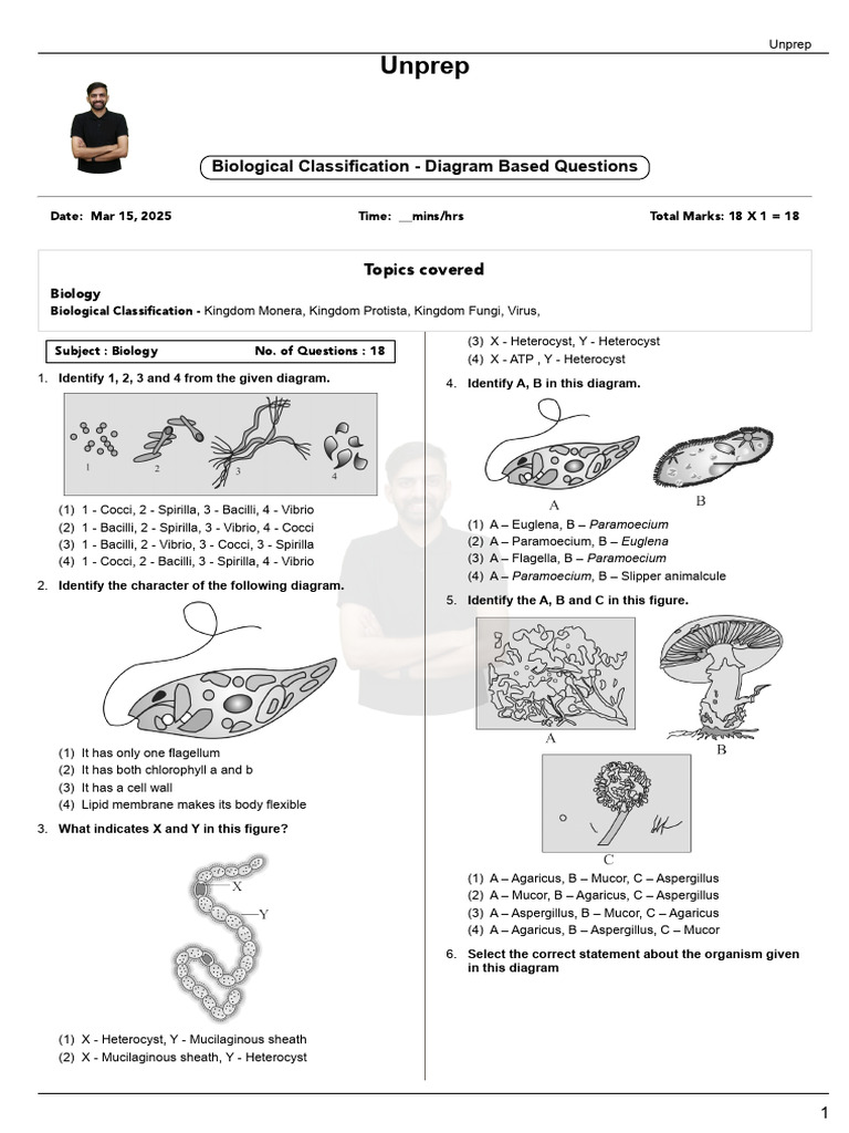 Biological Classification - Diagram Based Questions QP | PDF | Cell ...