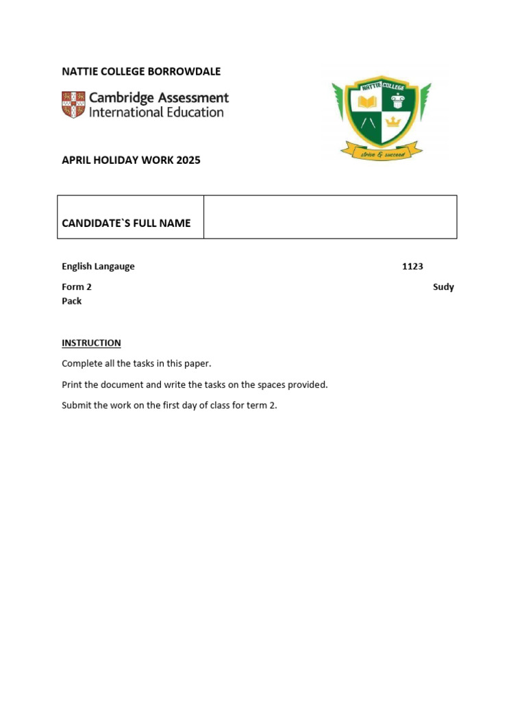 Form 2 English Language Study Pack | PDF