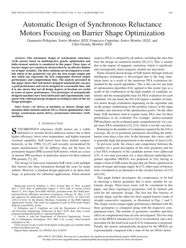 Automatic Design of Synchronous Reluctance Motors Focusing On Barrier Shape Optimization | PDF ...