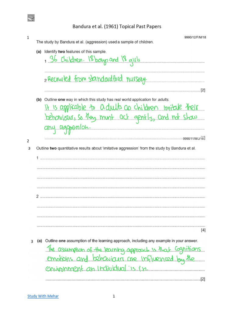 Bandura (1961) Topical Past Papers | PDF