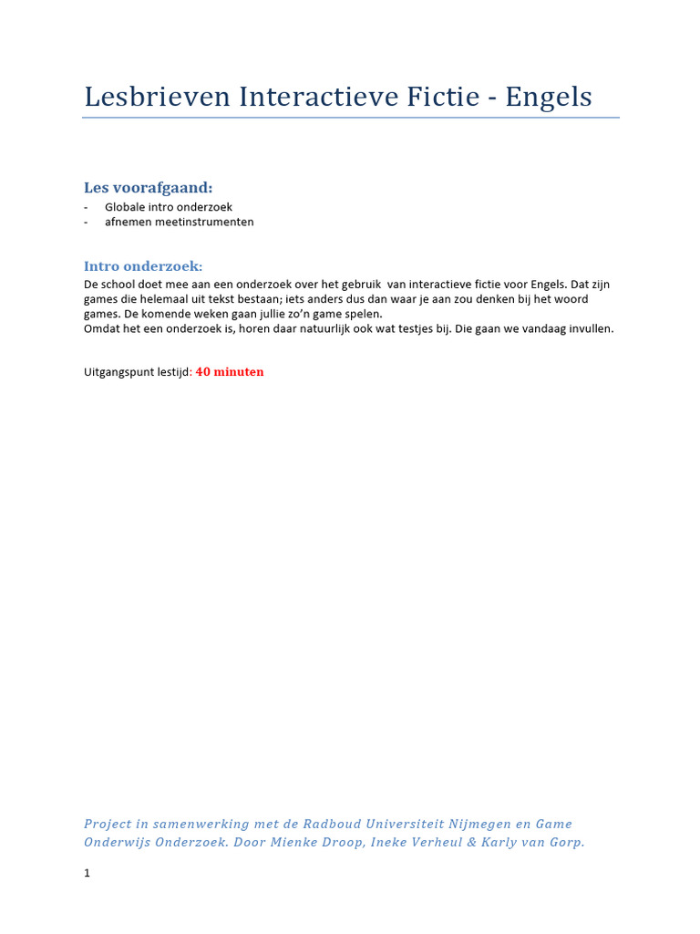 Lesbrieven Interactieve Fictie Engels | PDF