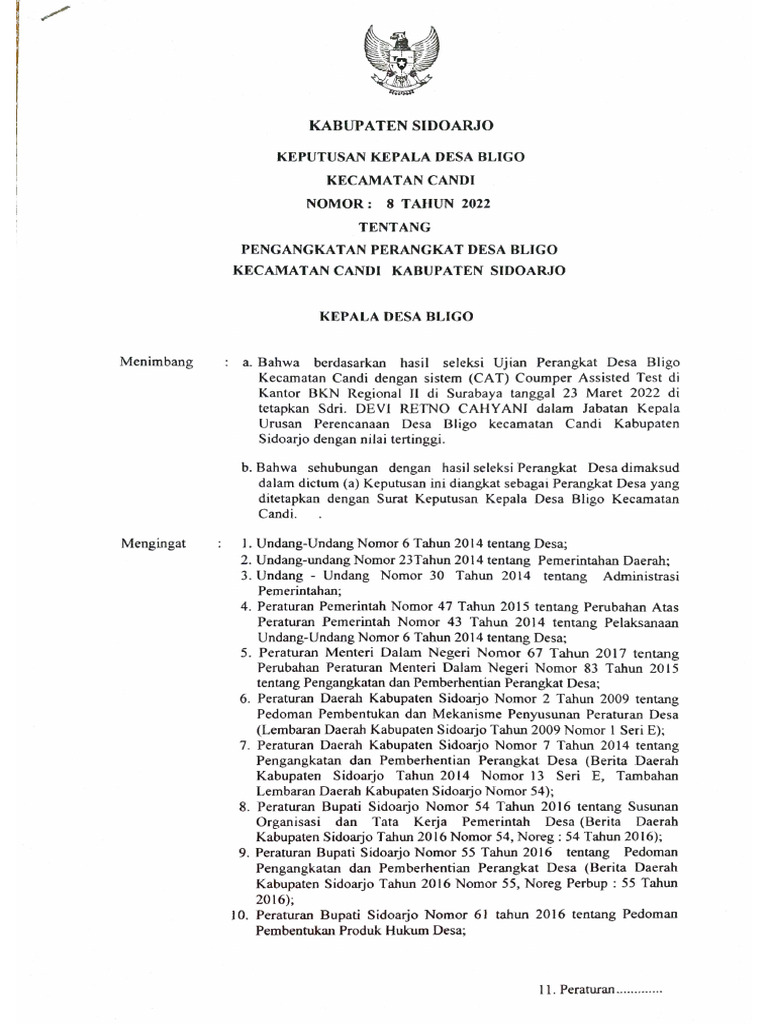 Keputusan Kepala Desa Bligo Nomor 08 Tahun 2022 Tentang Pengangkatan ...