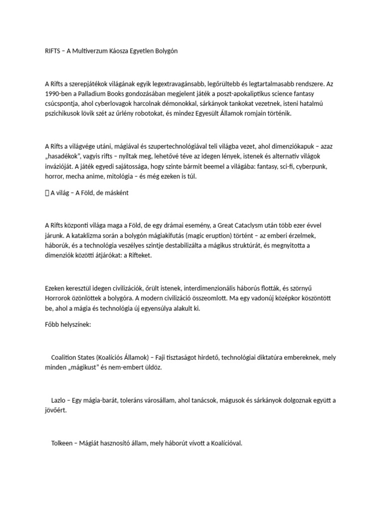 Rifts rpg ismertető | PDF