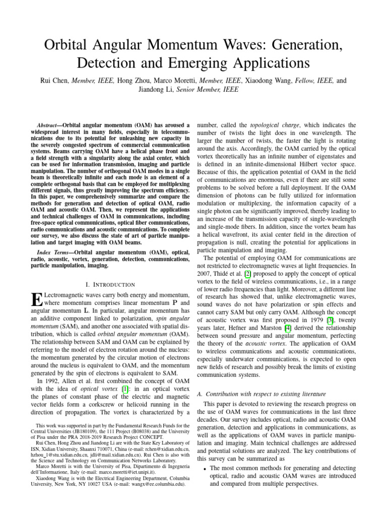 Orbital Angular Momentum Waves Pdf Antenna Radio Optics