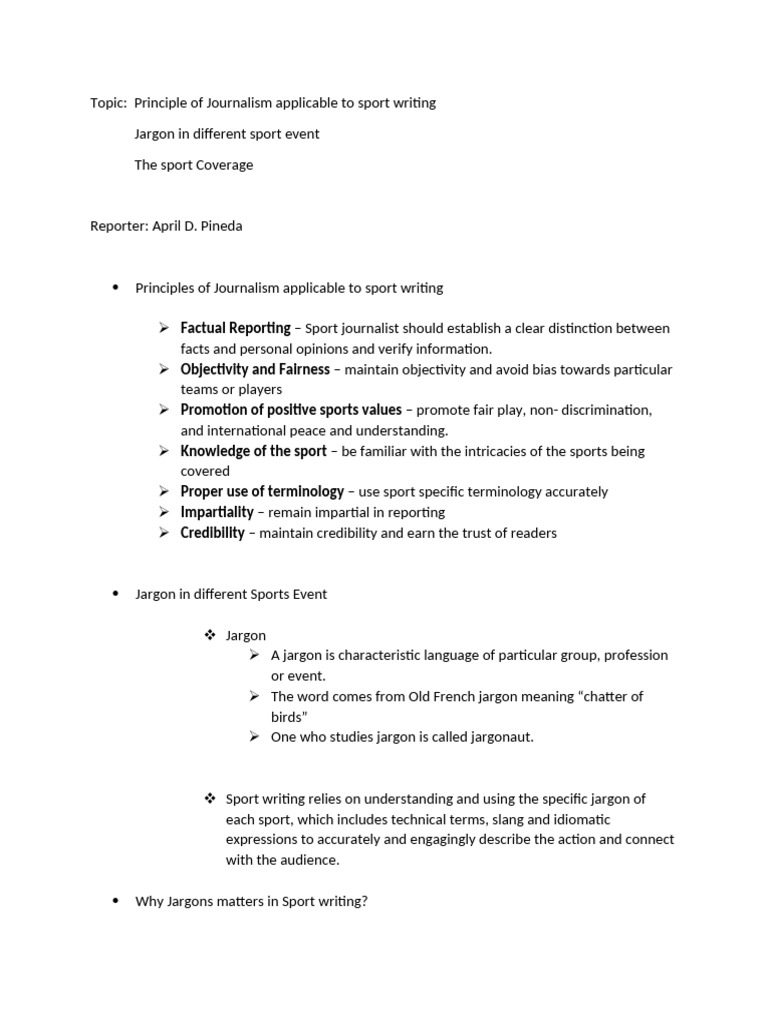 principle-of-sport-journalism | PDF | Par (Score) | Volleyball