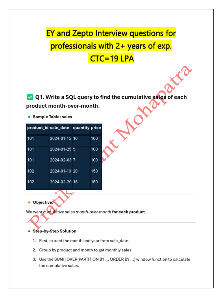 EY & Zepto Data Analyst Interview Questions | PDF | Errors And Residuals | Cluster Analysis
