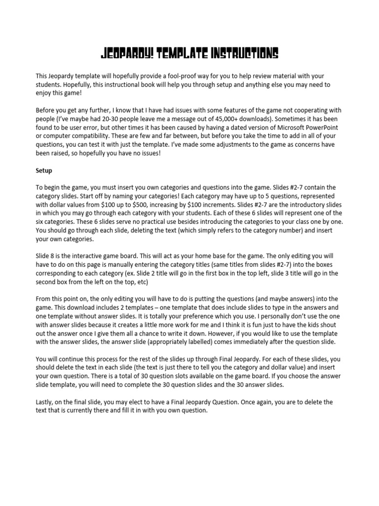 Jeopardy Game Instructions | PDF | Computing | Software