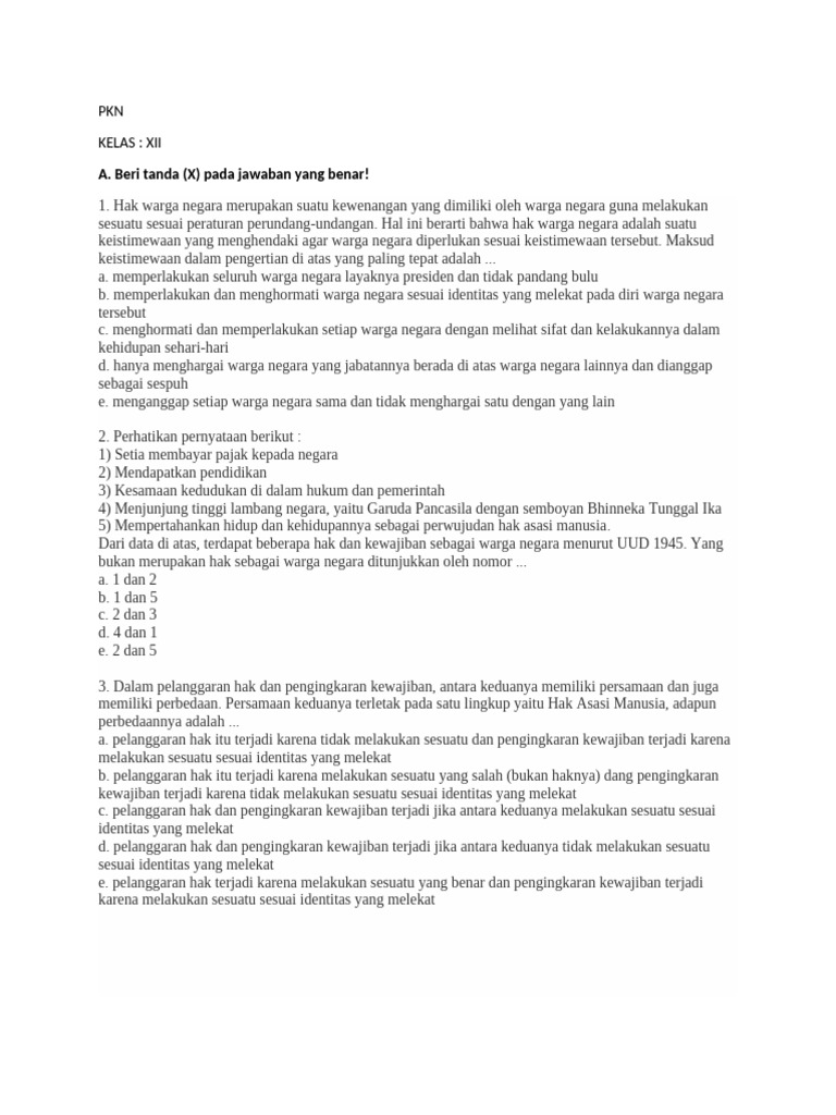 PKN Kelas XII 2025 | PDF