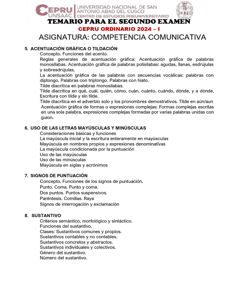 Temario - Competencia Comunicativa - Segundo Examen | PDF