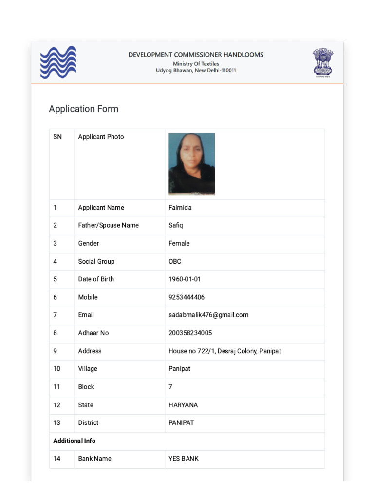 Faimida's Handloom Application Form | PDF