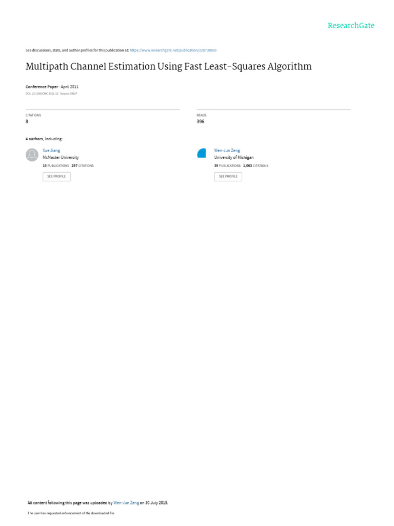 Multipath Channel Estimation Using Fast Least-Squares Algorithm | PDF | Discrete Fourier ...