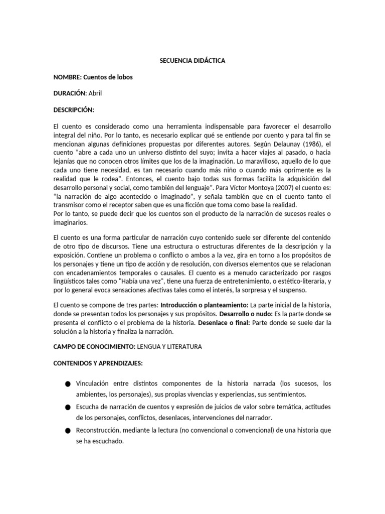 Cuentos de Lobos: Secuencia Didáctica | PDF | Narración | Cuentos