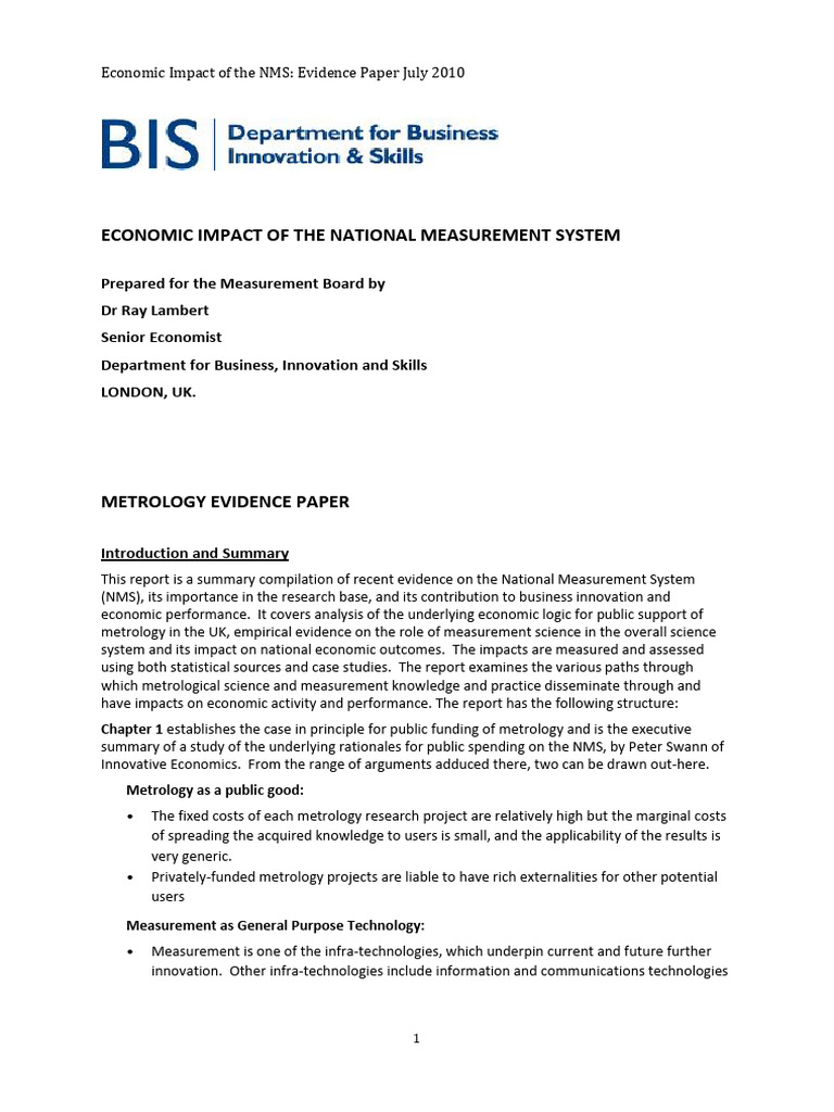 Nms Economic Impact Evidence Paper R Lambert July 2010 | PDF | Externality | Metrology
