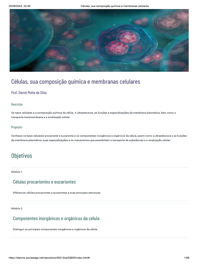 Células, sua composição química e membranas celulares | PDF | Célula ...