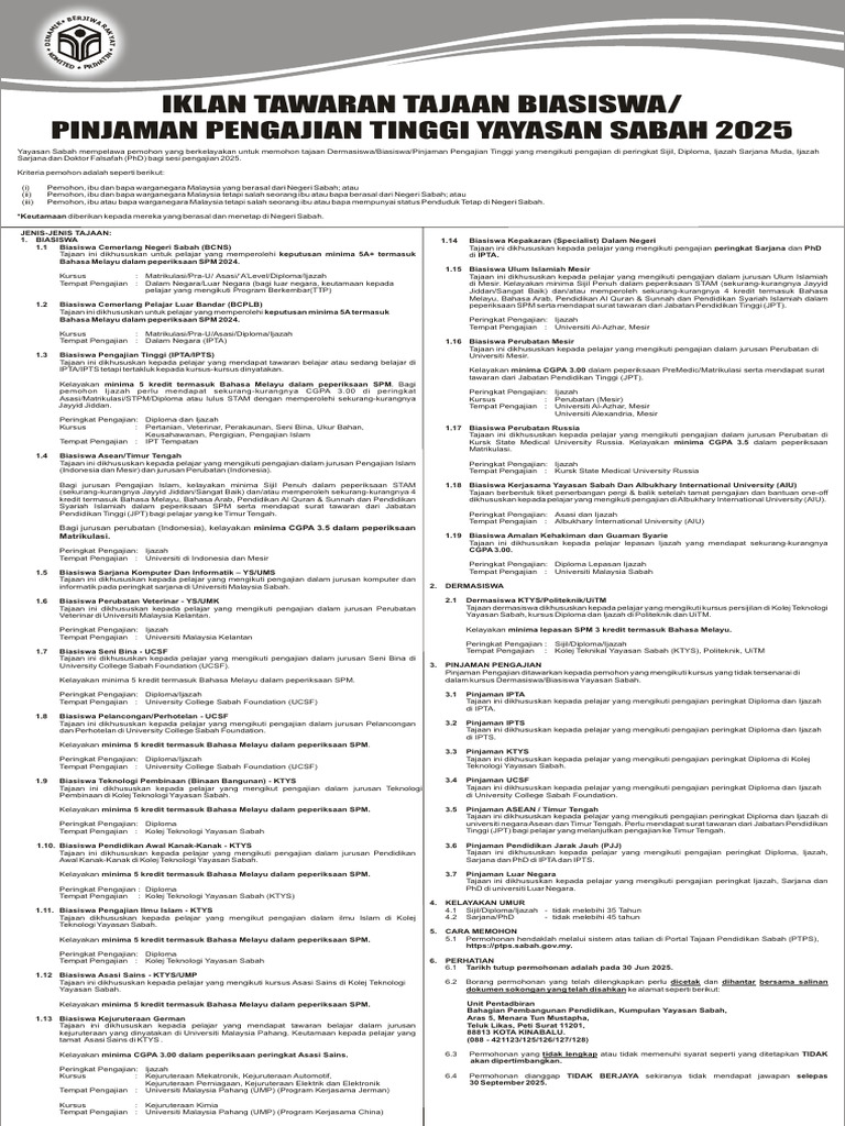 IKLAN Tawaran Tajaan Biasiswa Pinjaman Pengajian - 250417 - 150004 | PDF