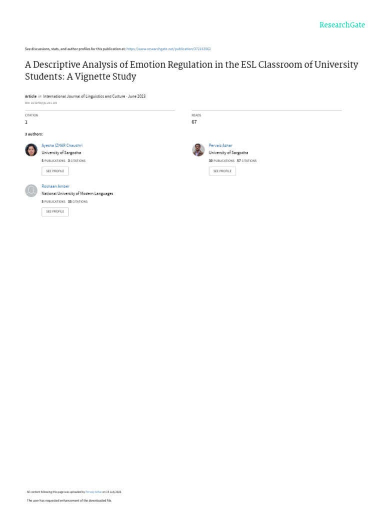 A Descriptive Analysis of Emotion Regulation in The ESL Classroom of ...