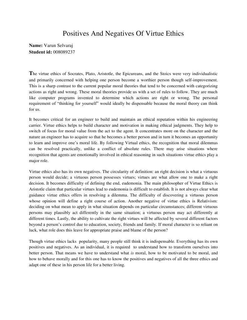 Positives and Negatives of Virtue Ethics | PDF | Virtue Ethics | Morality