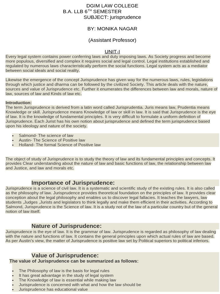 Jurisprudence BA LLB 6th | PDF | Precedent | Jurisprudence