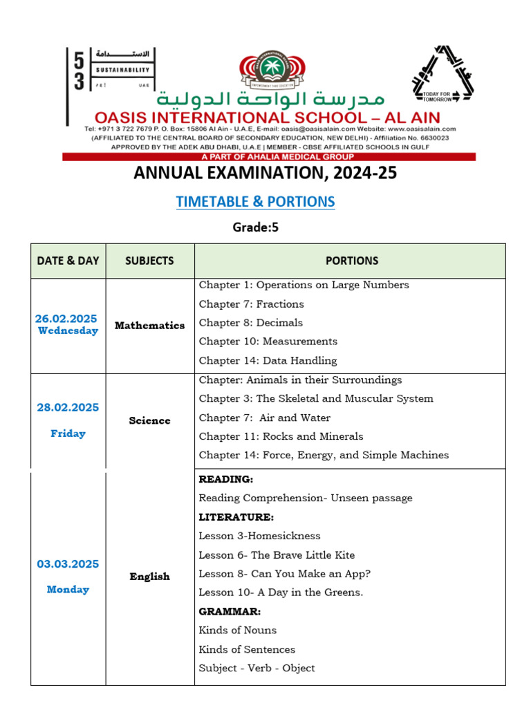 Gr. 5 - AE Timetable & Portion Sheet | PDF | Linguistics | Syntax