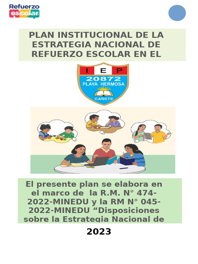 Formato de Plan Refuerzo Escolar 2023 | PDF | Evaluación | Aprendizaje
