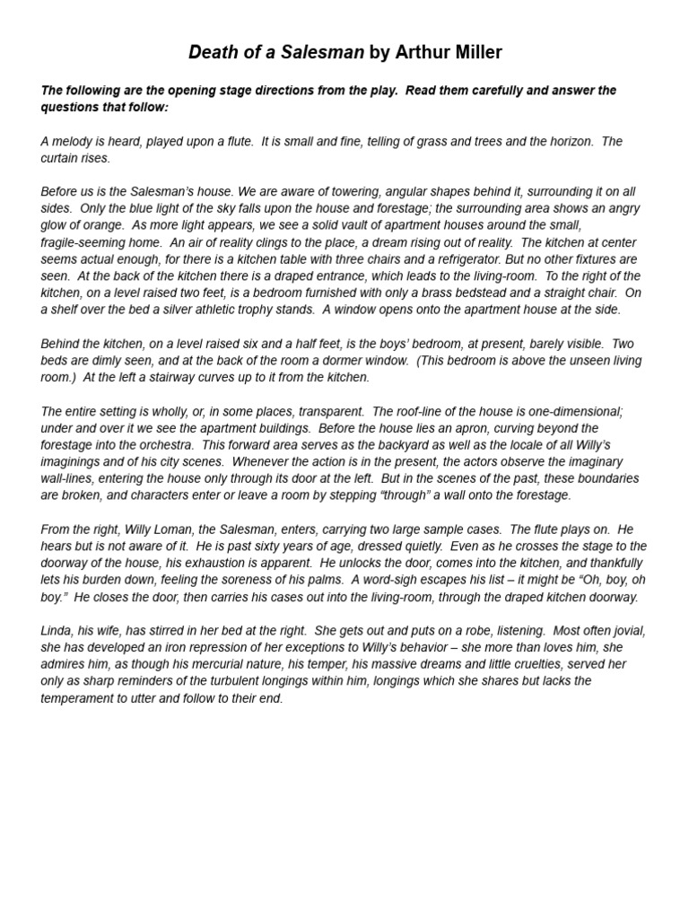 Copy of Stage Directions- Salesman Pre-Reading | PDF