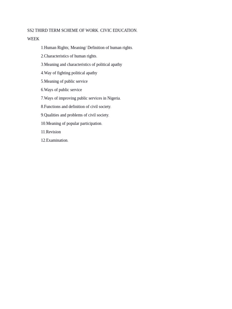 SS2 Civic Education Third Term Plan | PDF