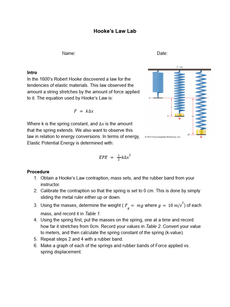 Hooke's Law Lab: Elasticity and Energy | PDF | Force | Mass