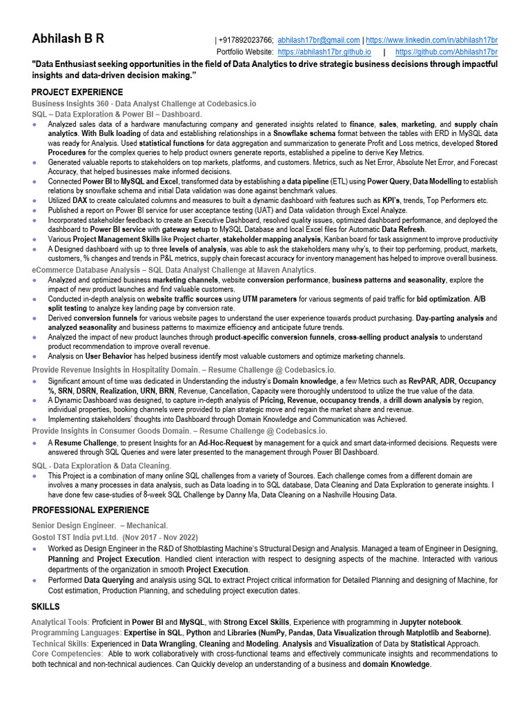 Abhilash - Data Analyst - Resume | PDF | Data | Data Analysis