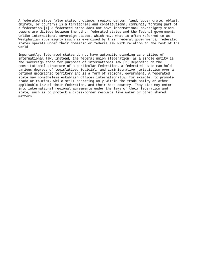 A Federated State (Also State, Prov | PDF