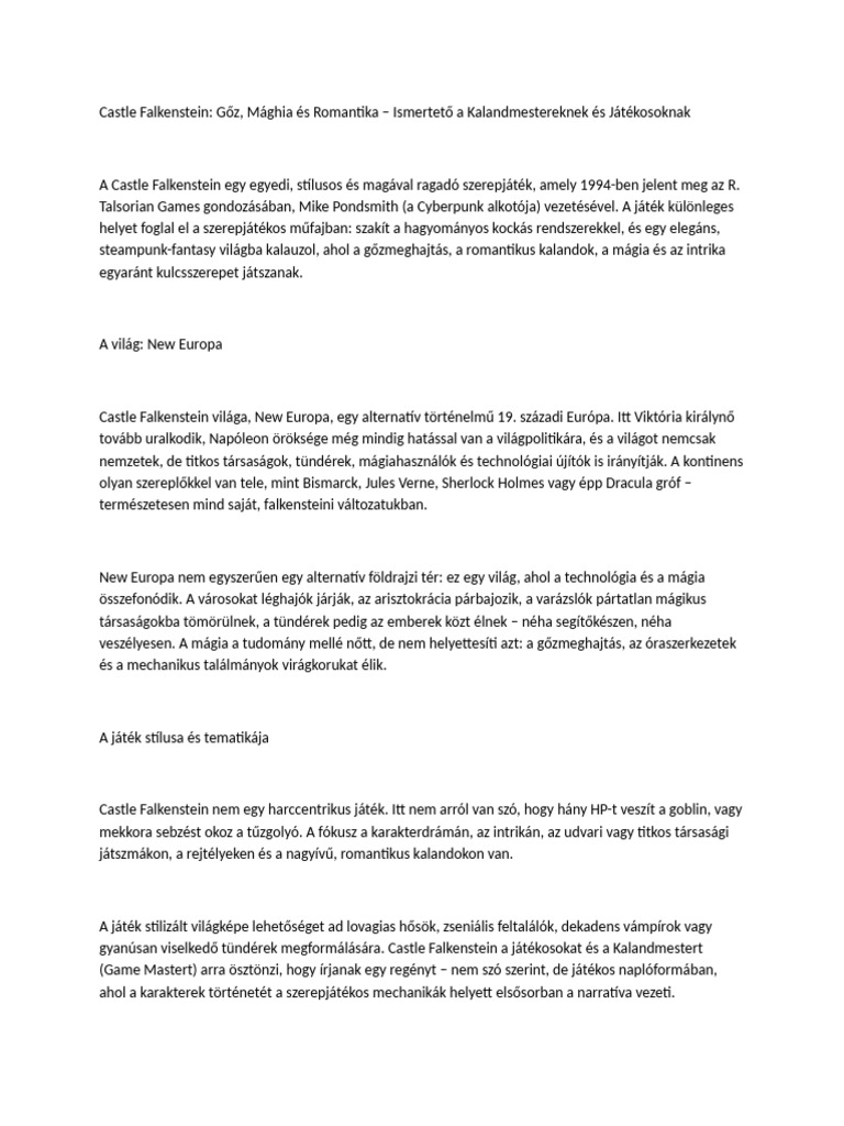 Castle Falkenstein RPG Ismertető | PDF