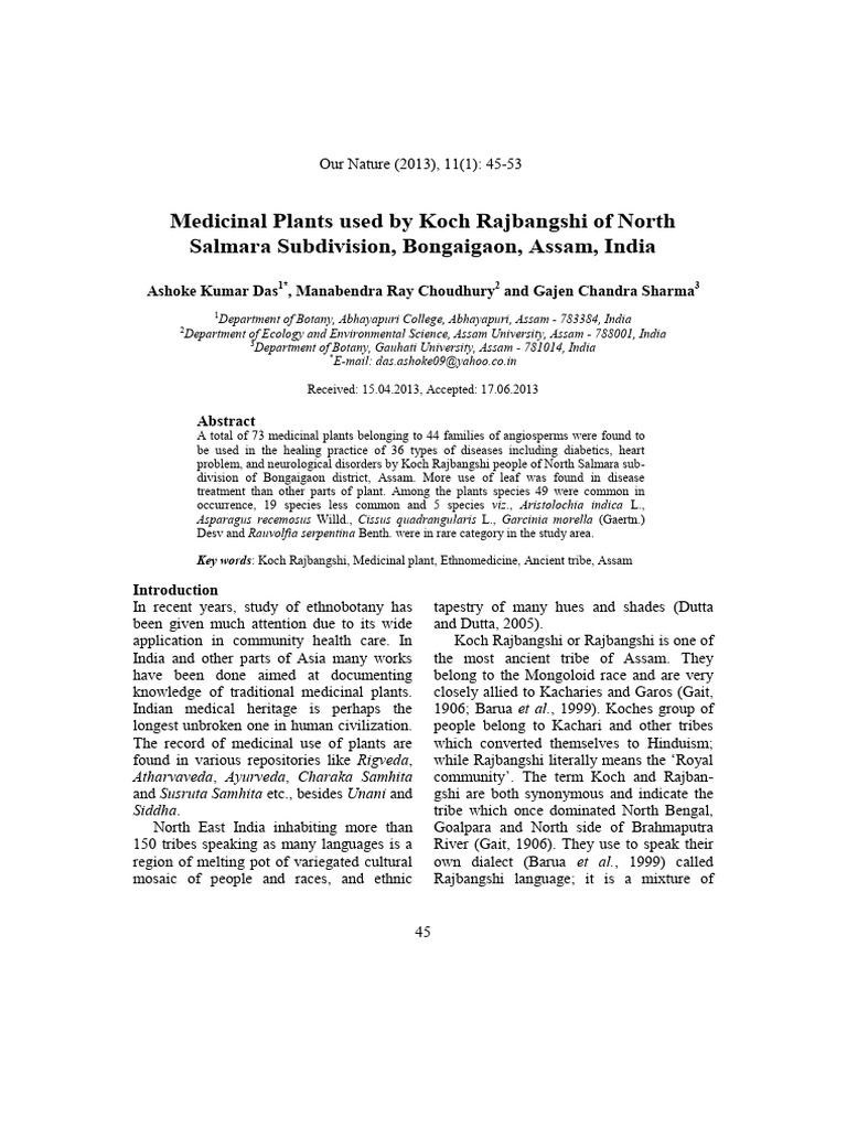 Medicinal Plants Used by Koch Rajbanshi | PDF