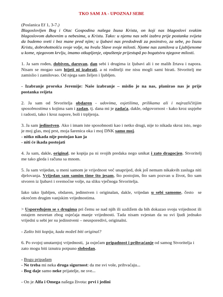 Tko Sam Ja (Za Ispit) | PDF