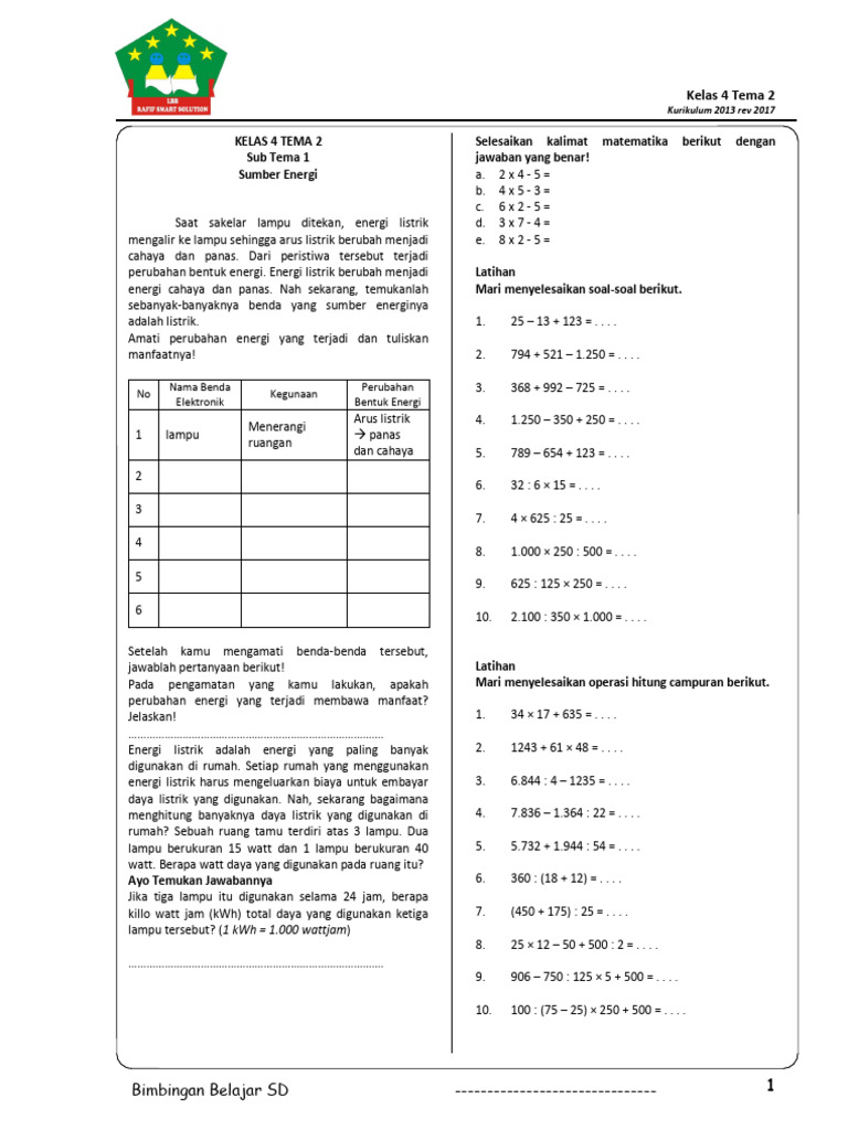 Modul Bimbel K13 Kelas 4 Tema 2 Revisi 2017 | PDF