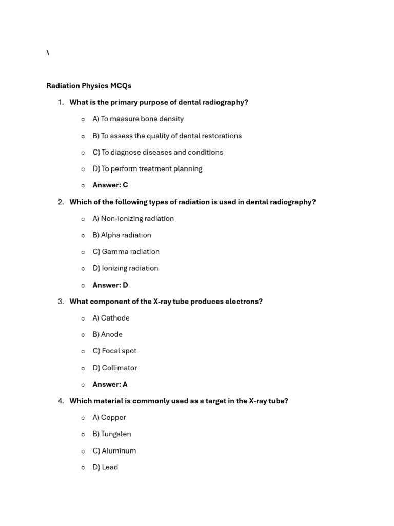 Dental Radiography Physics MCQs | PDF | X Ray | Radiography