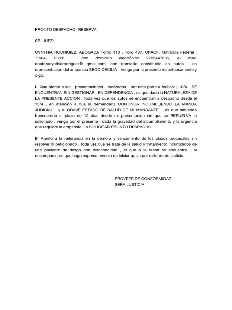 Solicitud de Pronto Despacho CPACF | PDF