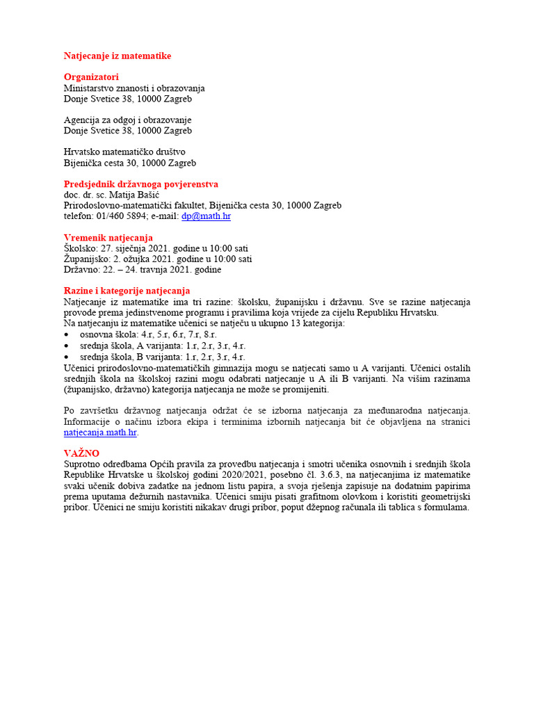 Posebna Pravila Matematika 2021 | PDF