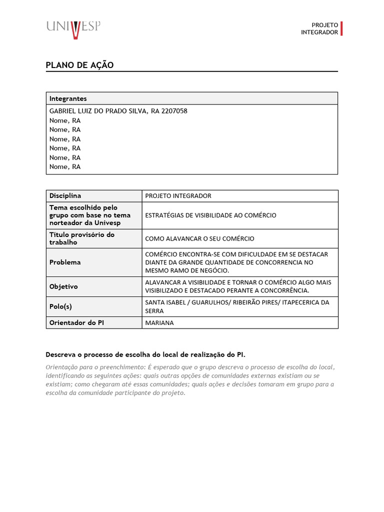Modelo-Plano - de - Acao - Preenchido | PDF