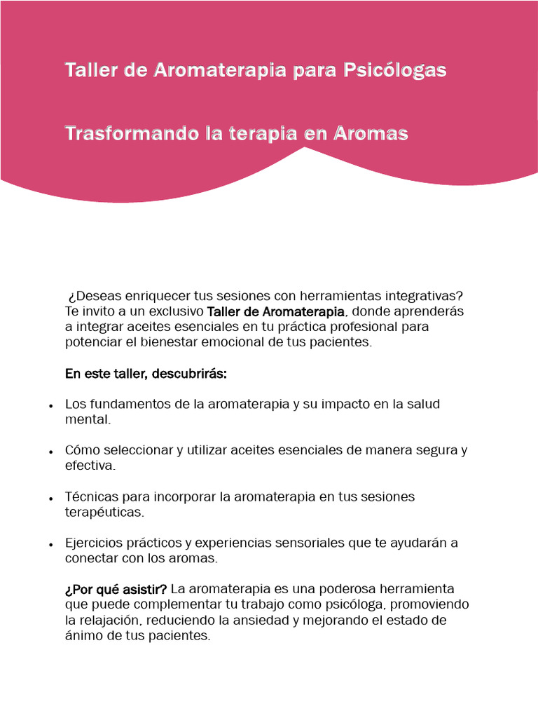 Taller de Aromaterapia para PSICOLOGAS | PDF