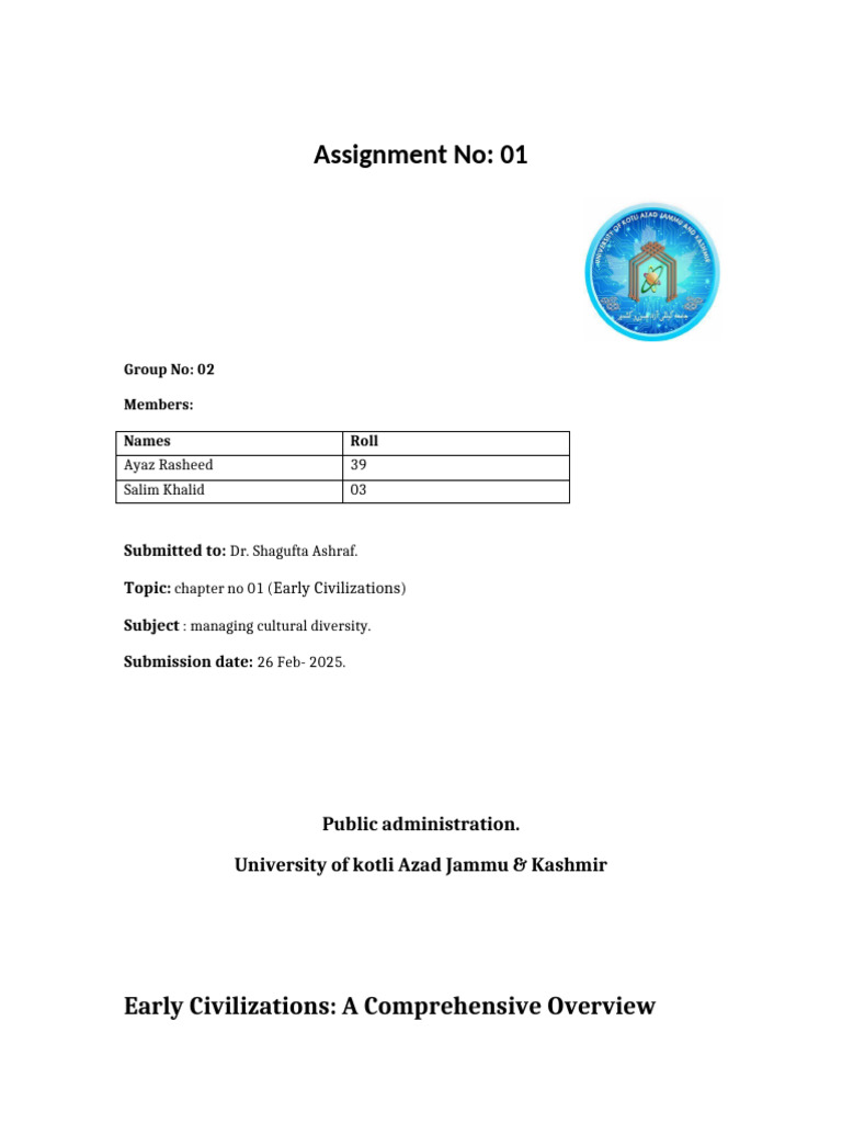 Early Civilizations. Assingment 01 | PDF | Civilization | Mesopotamia