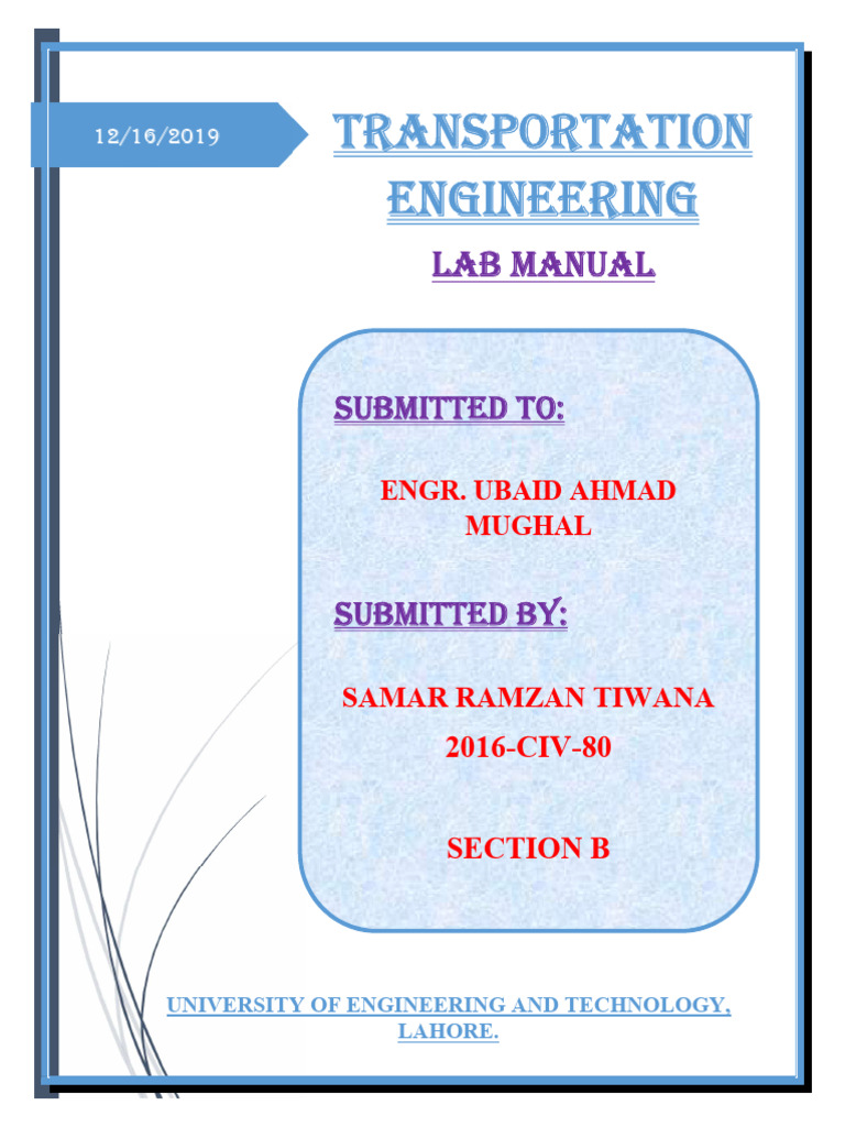 Transportation Lab Manual After Mids | PDF | Ductility | Road Surface
