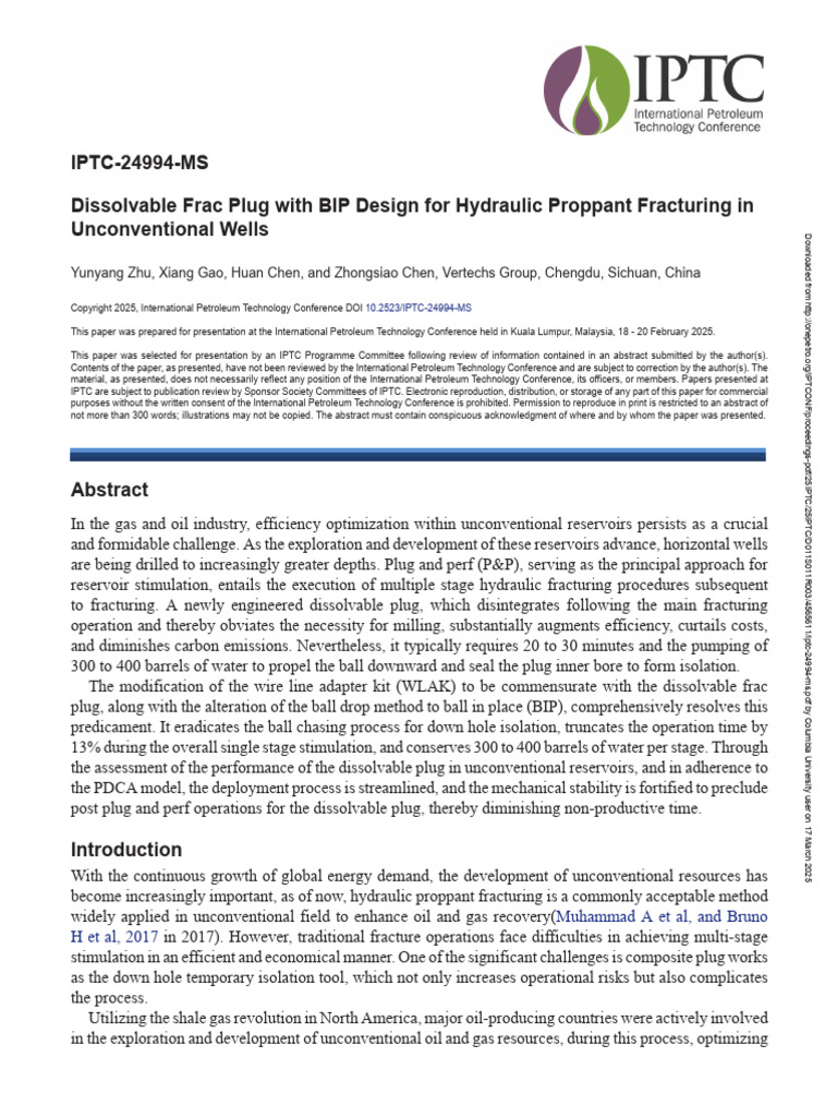 Iptc-24994-Dissolvable Frac Plug With BIP Design For Hydraulic Proppant ...