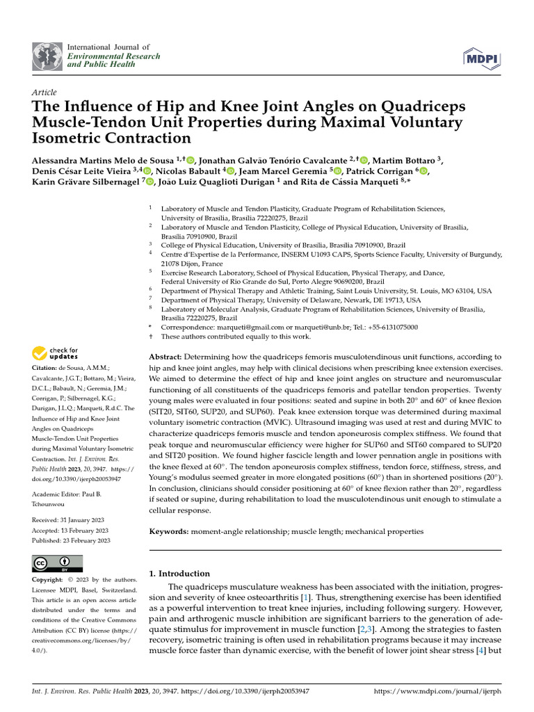 The Influence of Hip and Knee Joint Angles On Quad | PDF | Knee | Human Leg